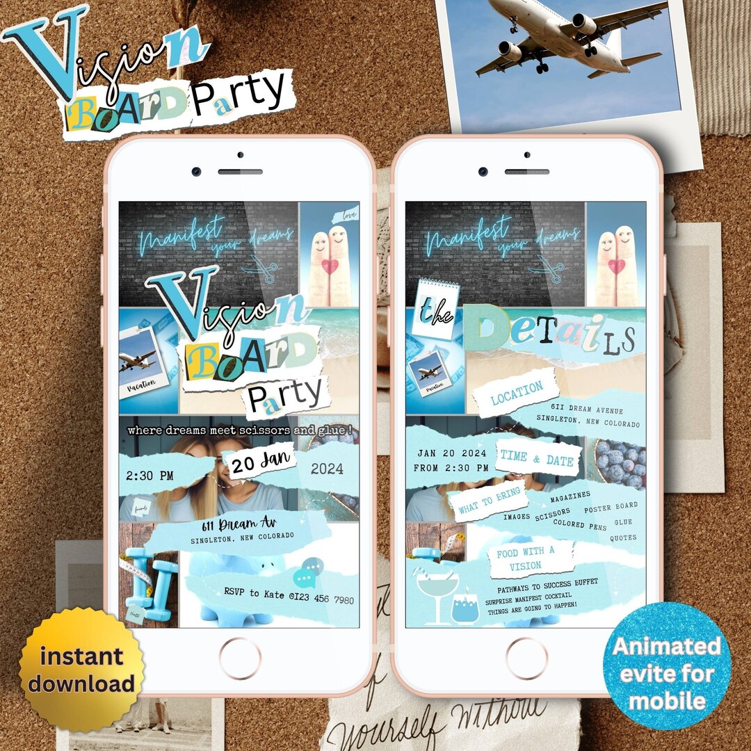 Editable Vision Board Party Invitation, Animated Evite 2024 Party ...