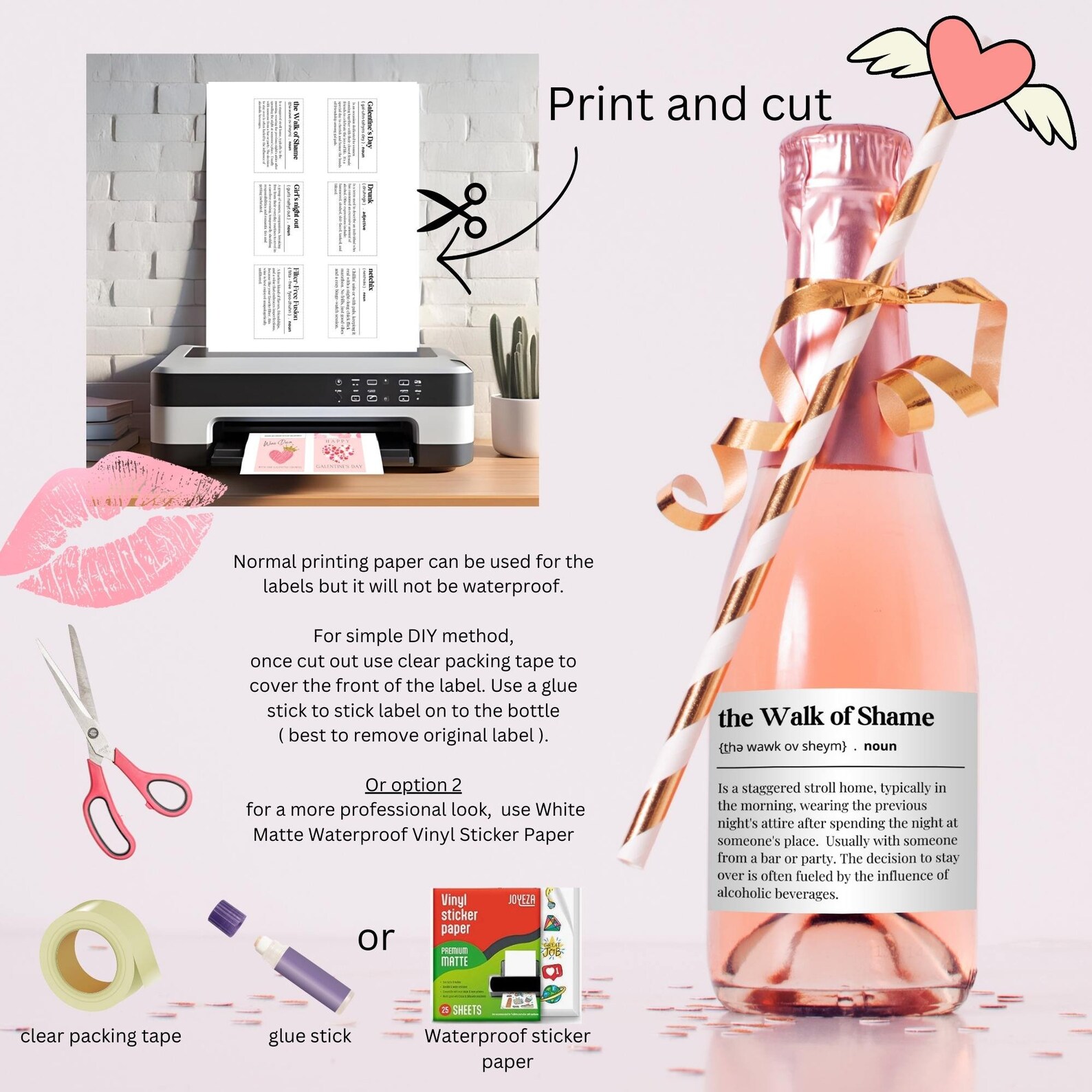 Funny Dictionary Definition Mini Wine Bottle Labels - Galentine's Day ...