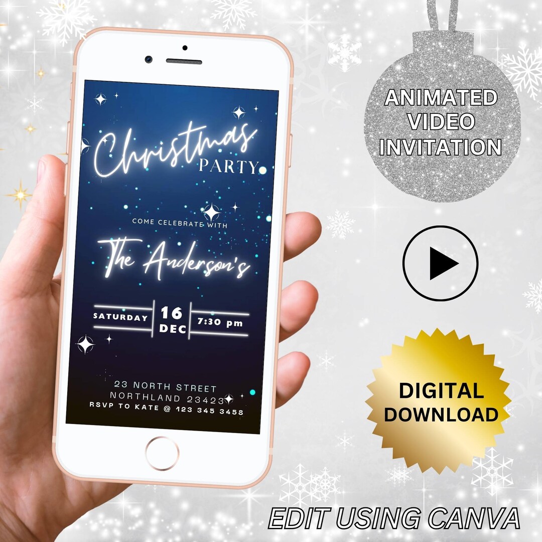 Animated Christmas Party Invitation Diy Video Template Digital