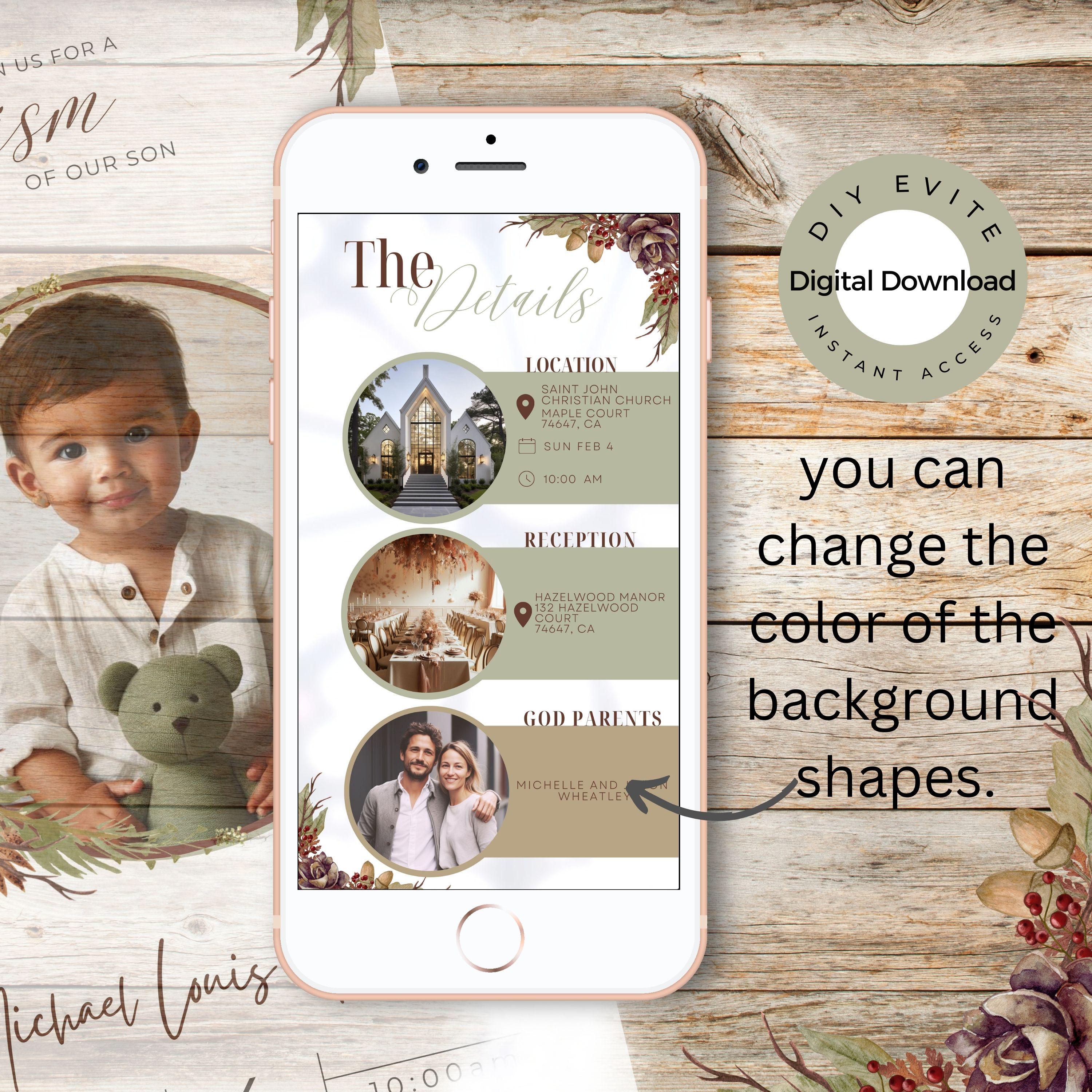 Autumn Baptism Animated Evite: Boy's Invitation, Edit on Canva (digital ...