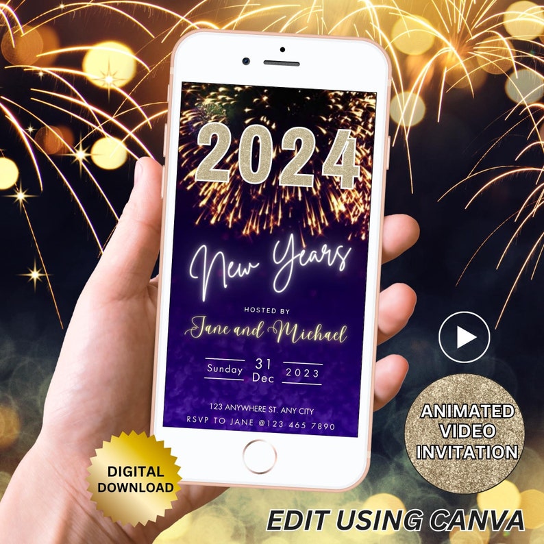 Editable Animated Video Invite New Years Eve Party Invitation Template ...