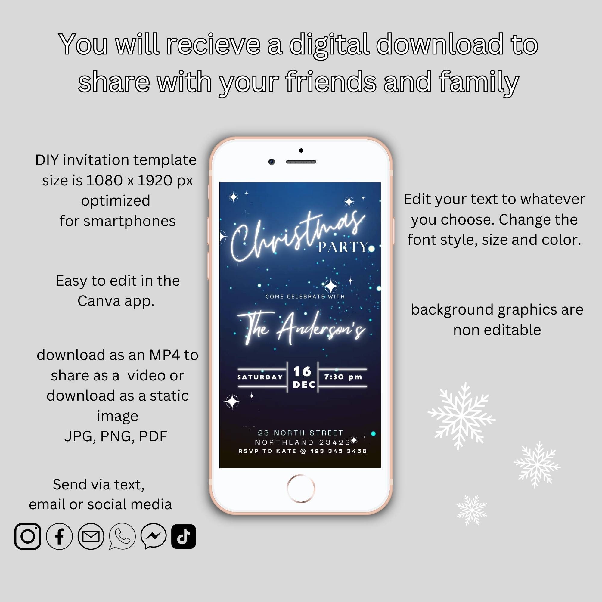 Editable Animated Christmas Party Invite Diy Digital Christmas Party