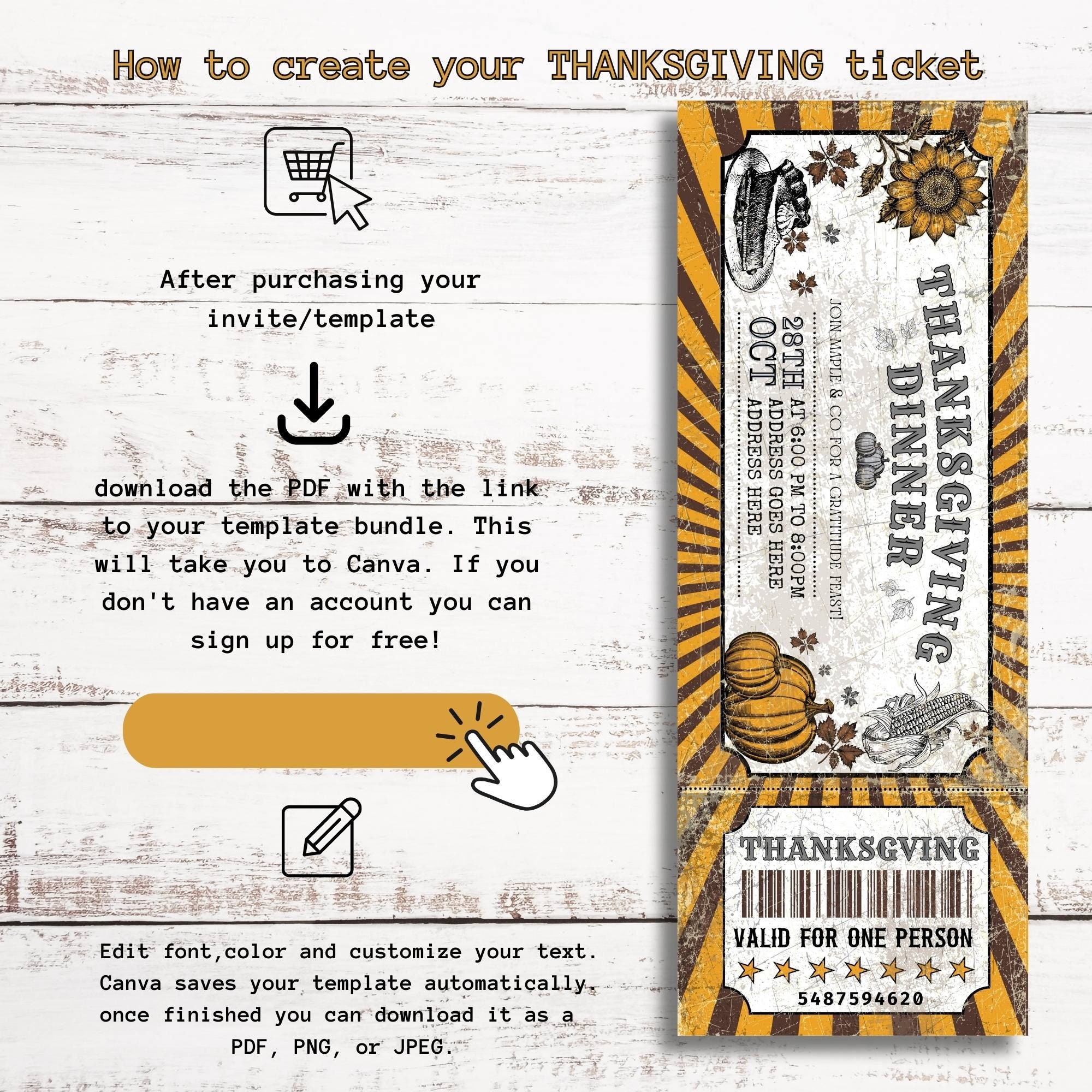 Circus Thanksgiving Dinner Ticket Invitation, Editable Canva (digital ...