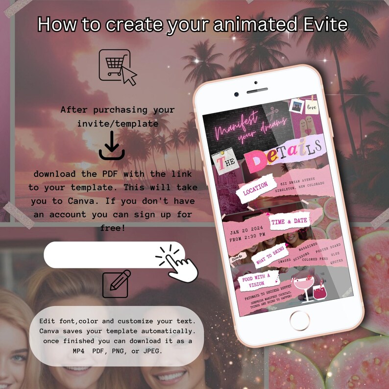 Editable Vision Board Party Invitation, Animated Evite 2024 Party ...