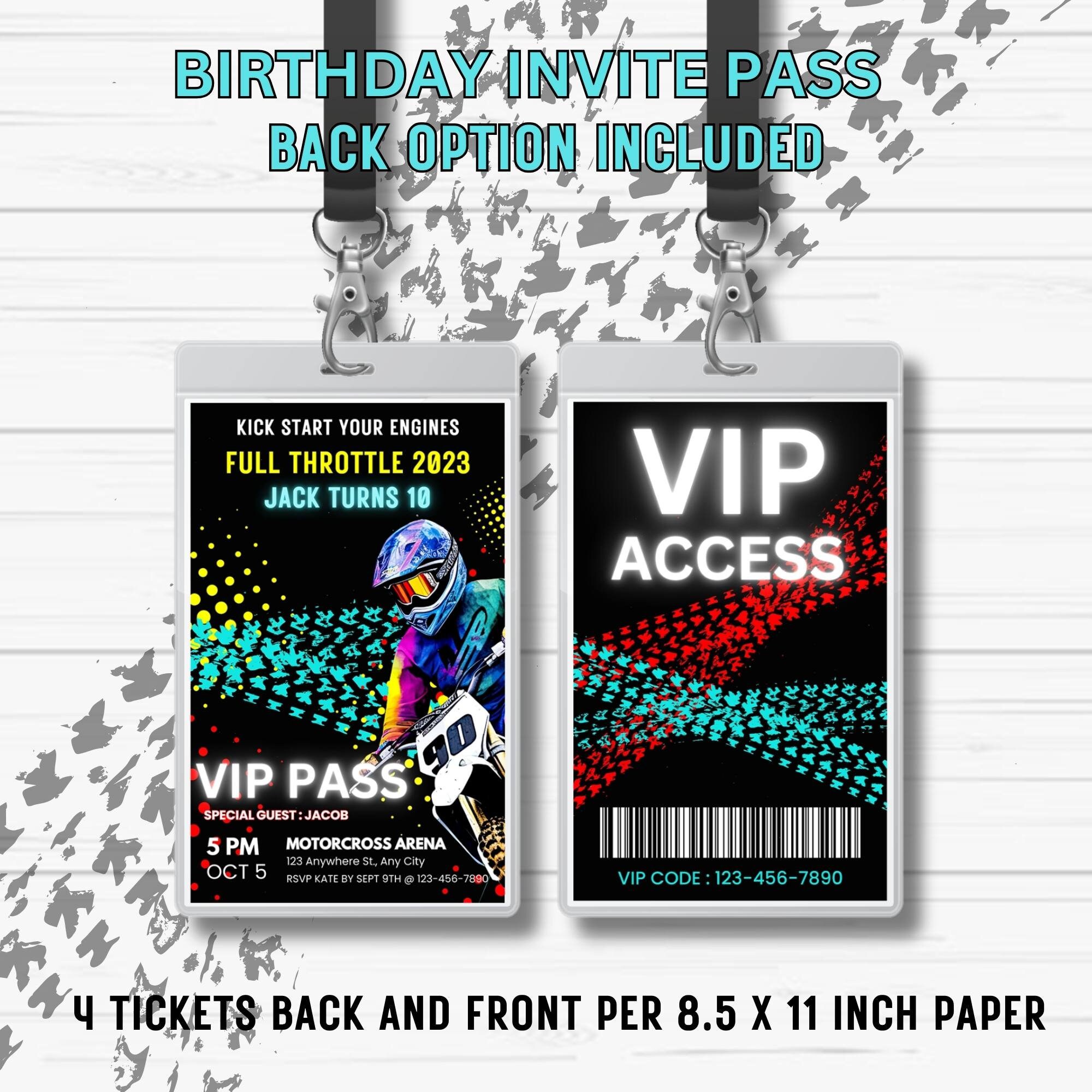 Motocross Birthday VIP Pass Invitation: Dirt Bike BMX Theme (canva ...