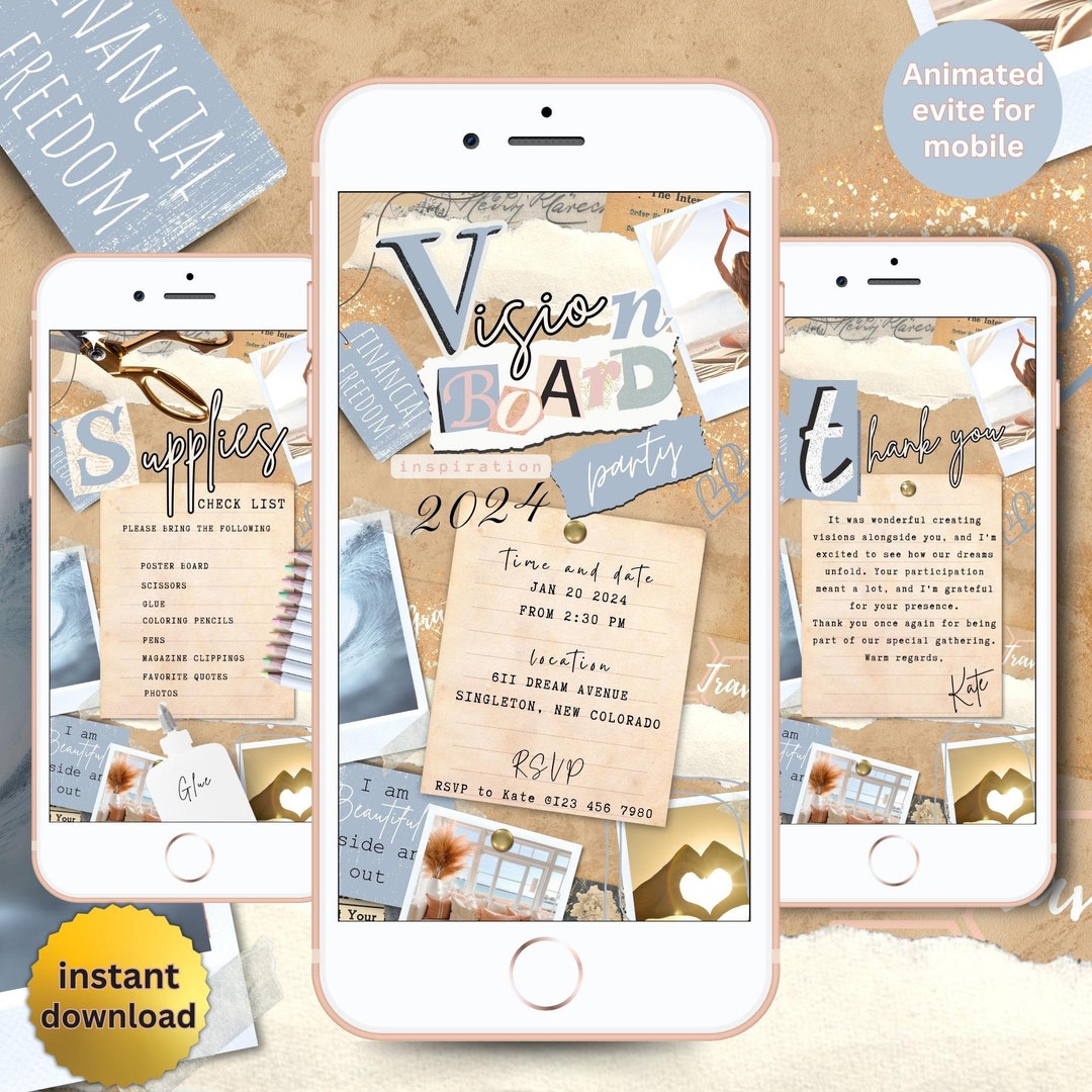 Editable Vision Board Party Invitation, Animated Evite 2024 Party ...