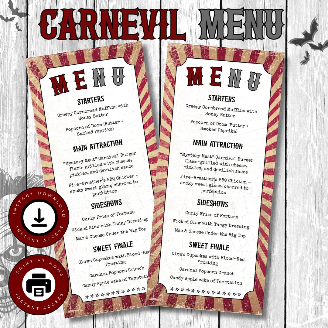 Halloween Carnevil Menu Template | Editable Canva Vintage Gothic Party ...