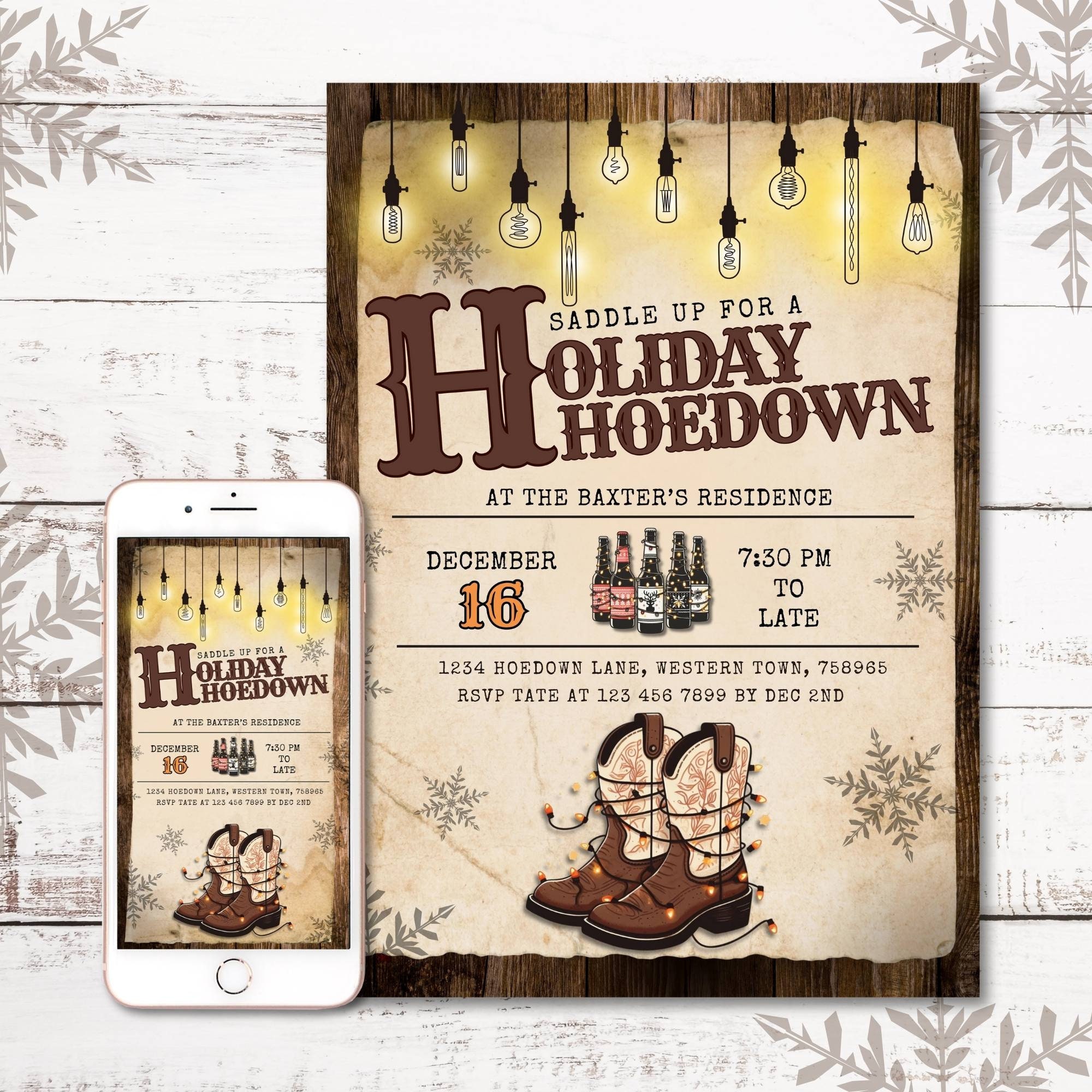 EDITABLE Christmas Hoedown Invitation Country Christmas - Etsy