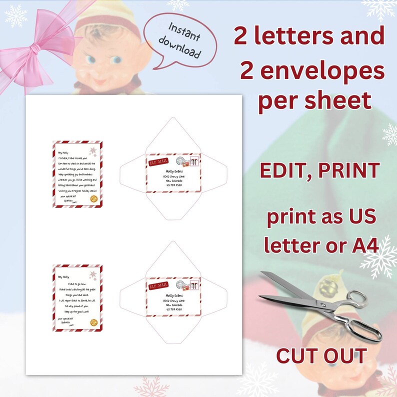 Editable Mini Elf Letters and Envelope. Printable Mini Elf Arrival ...