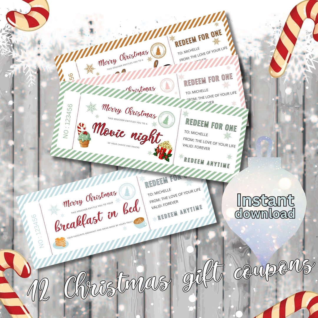 Editable Christmas Gift Coupons, DIY Holiday Tokens (digital Download ...