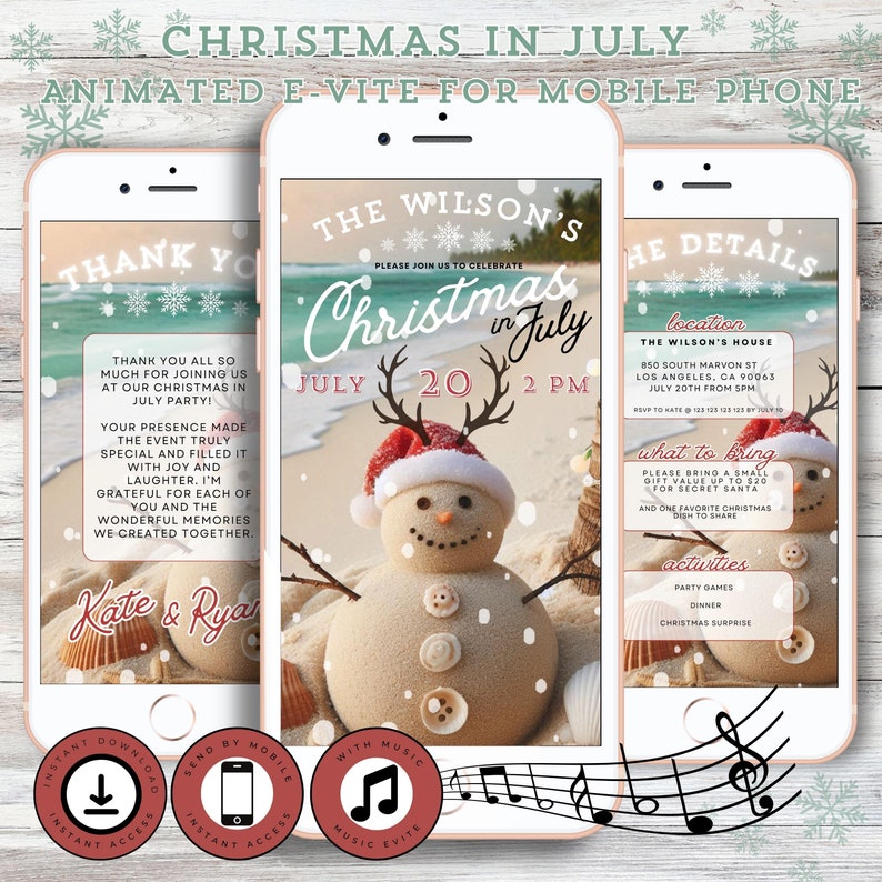 Christmas in July Invitation for Mobile Phone, Digital Animated Evite ...