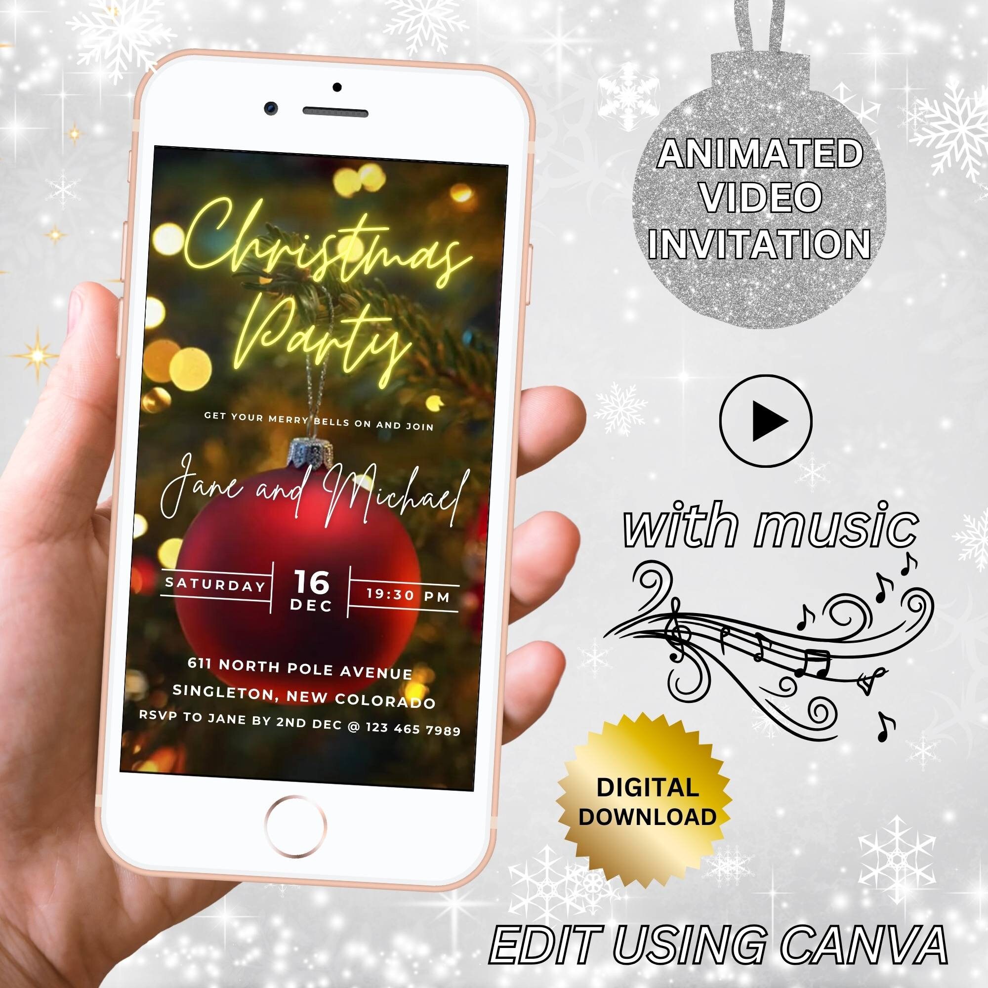 Editable Animated Christmas Party Invite Complete With MUSIC, DIY ...