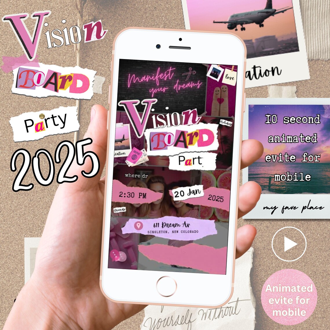 Editable Vision Board Party Evite: Animated 2026 Invitation (canva) - Etsy