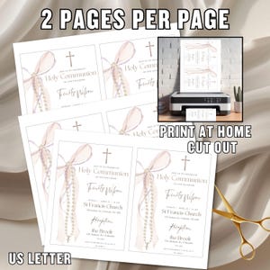 Bow and Pearls Holy Communion Invitation: Editable Canva Template - Etsy