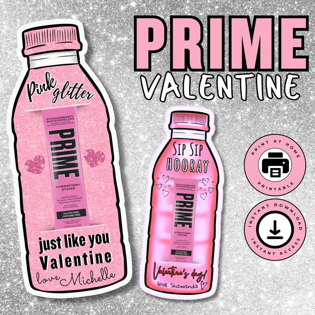 Prime Hydration Valentine Cards: Pink Glitter, Customizable (digital ...
