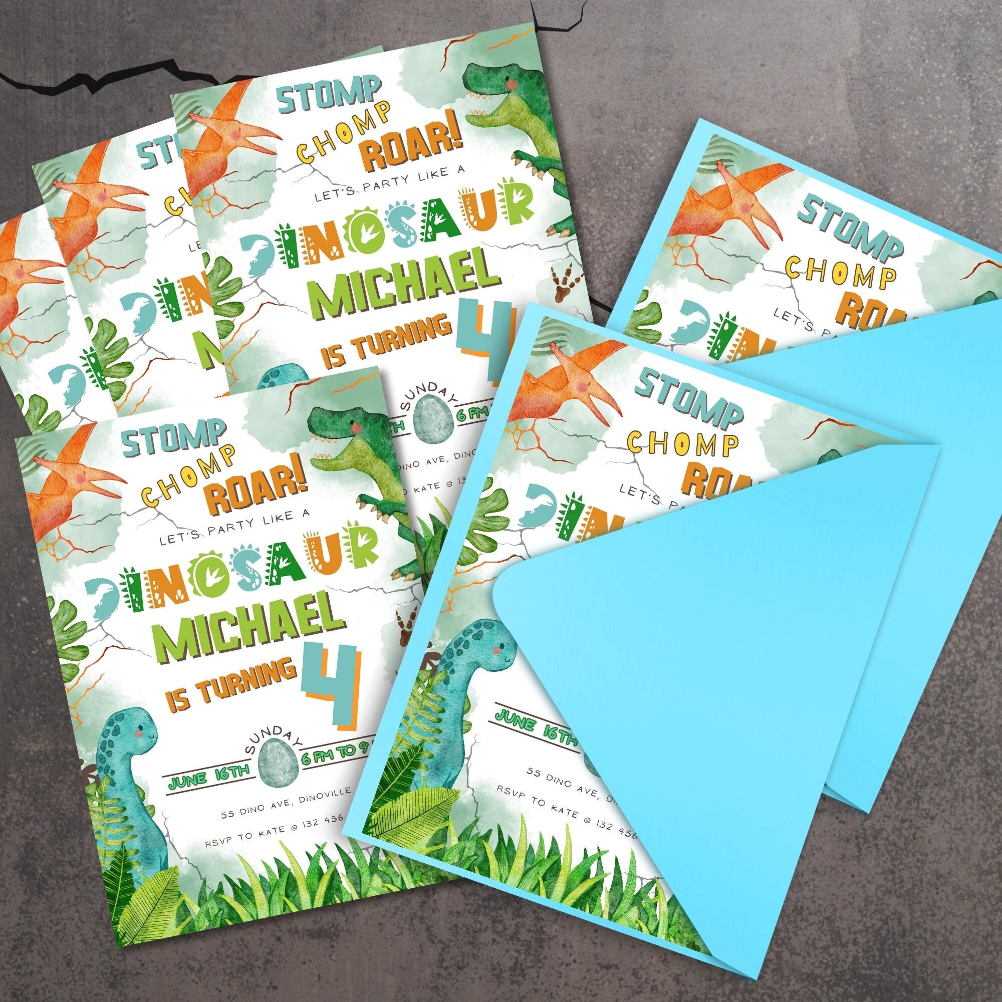 Editable Dinosaur Birthday Invitation, Personalized T-rex Invite, Edit ...
