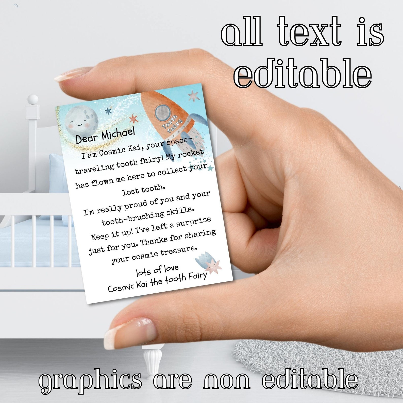 Printable Mini Tooth Fairy Letter Set, Space Theme Blue. Instant ...