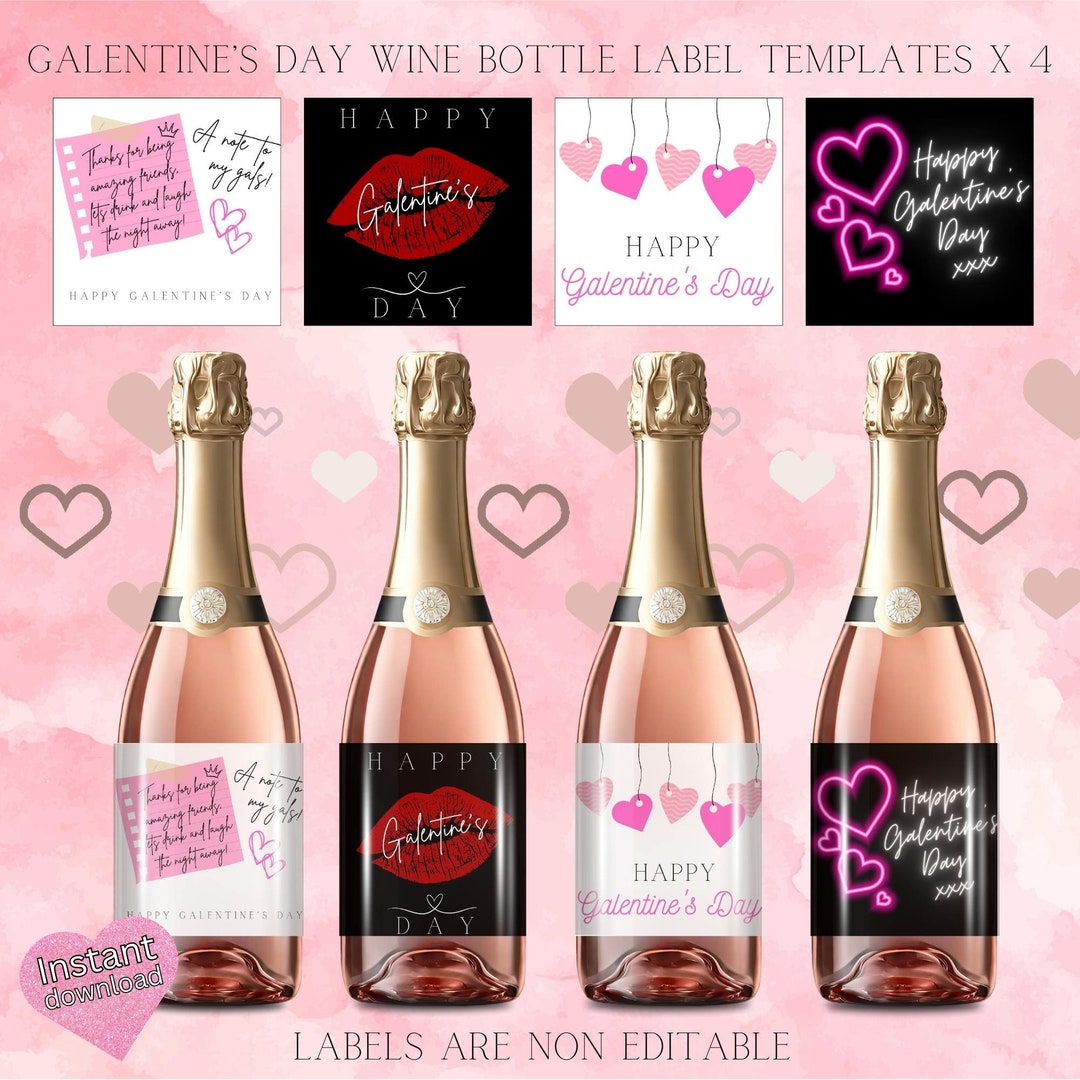 Galentine's Day Wine Bottle Labels: Funny Gift, Set of 4 (digital ...