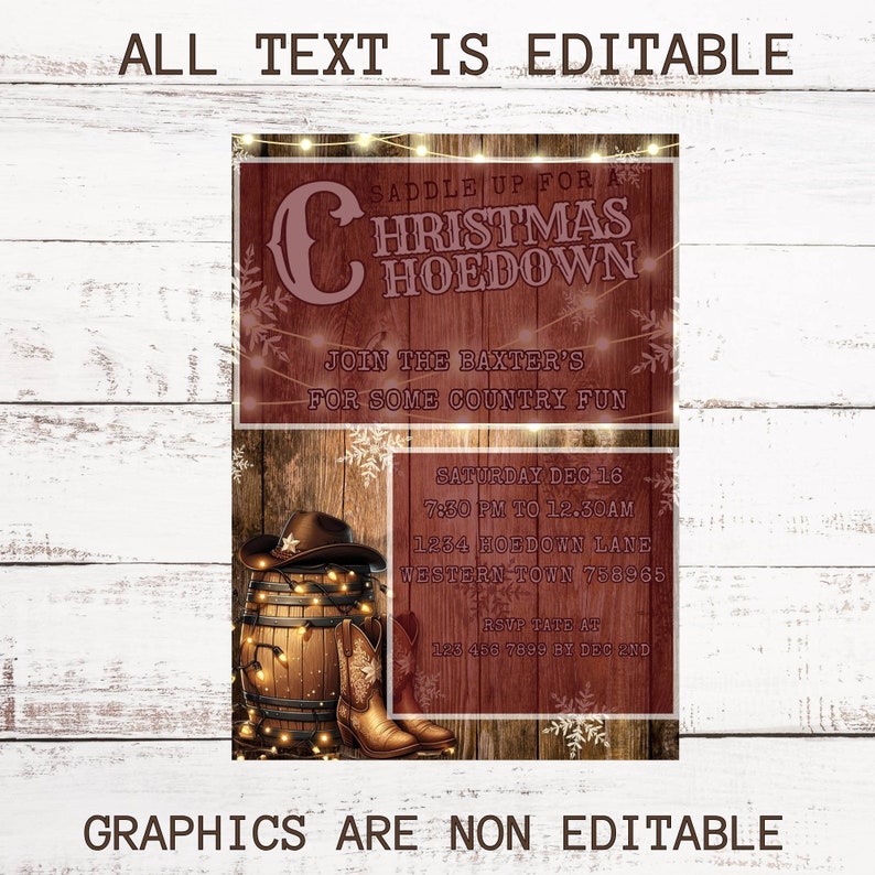 Editable Christmas Hoedown Invitation: Rustic Western Invite (canva ...