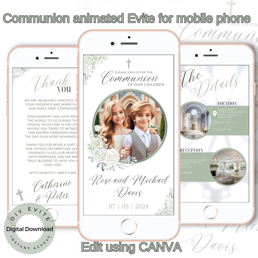 Animated Holy Communion Invitation: Mobile Evite, Canva Template ...