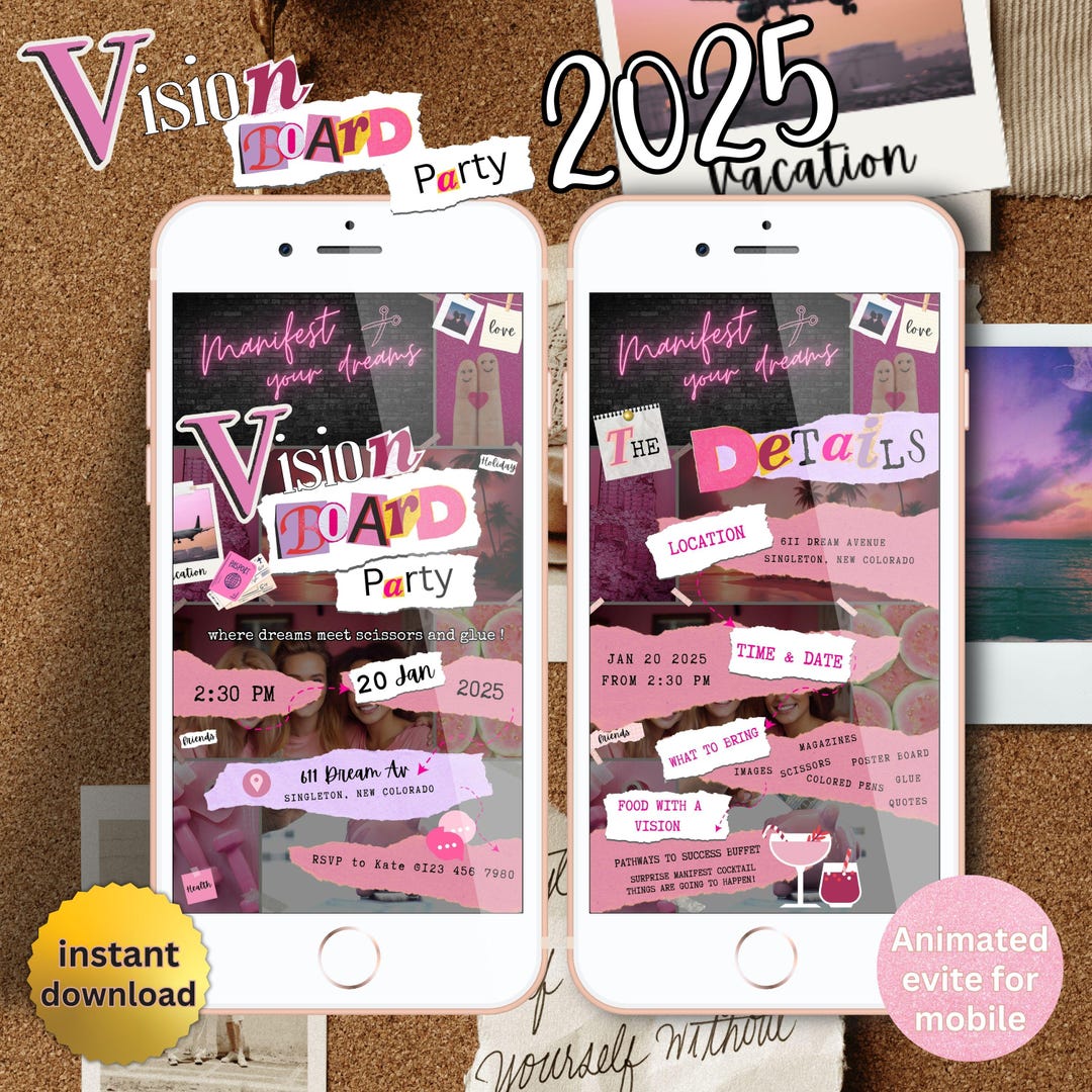 Editable Vision Board Party Invitation, Animated Evite 2025 Party ...