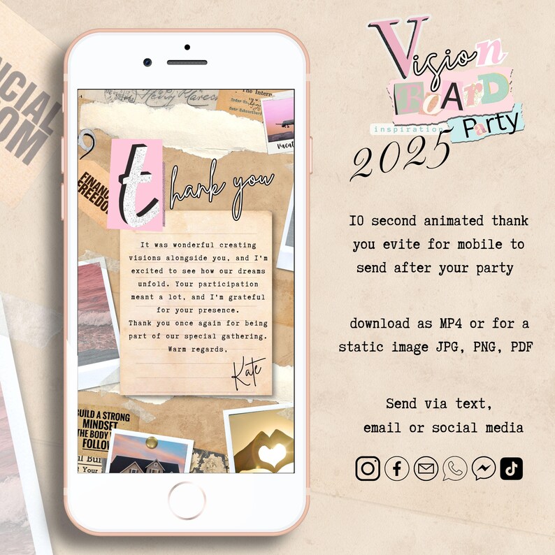 Animated Vision Board Party Evite: Editable Canva Template (digital ...