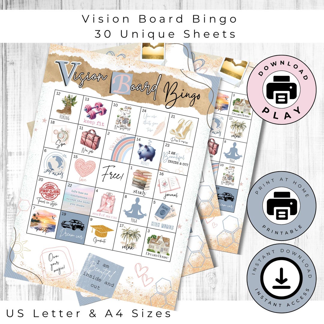 Vision Board Bingo Game – Fun Party Activity With 30 Unique Sheets ...