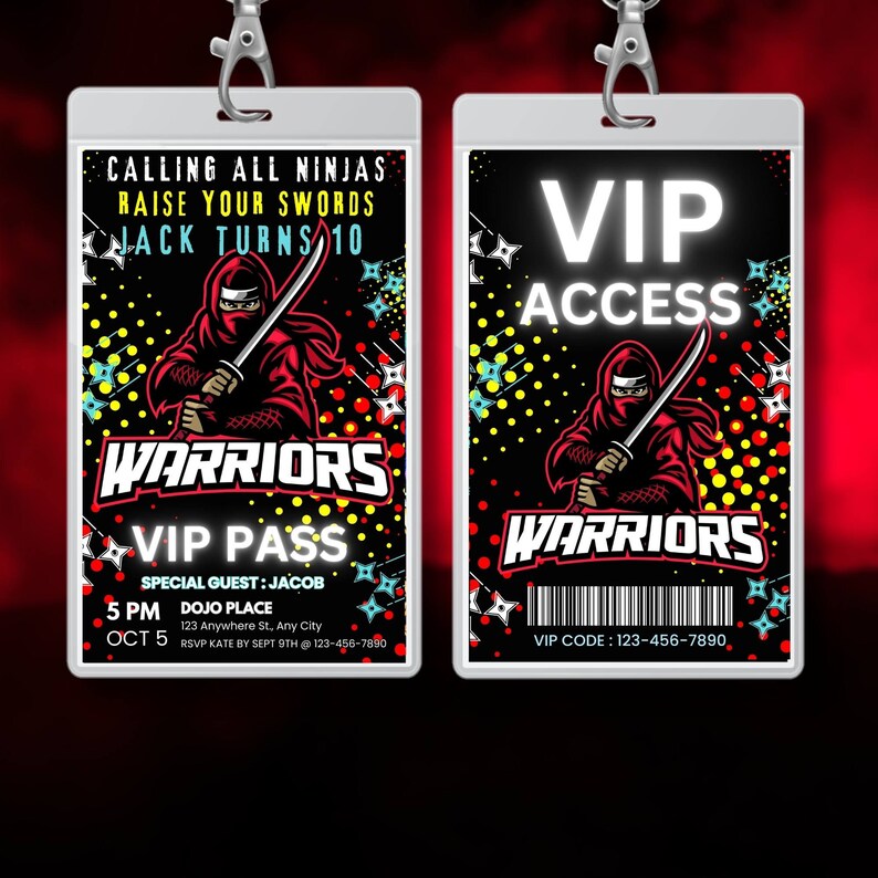 Ninja Warrior Birthday VIP Pass Invitation: Editable Canva Template (2. ...