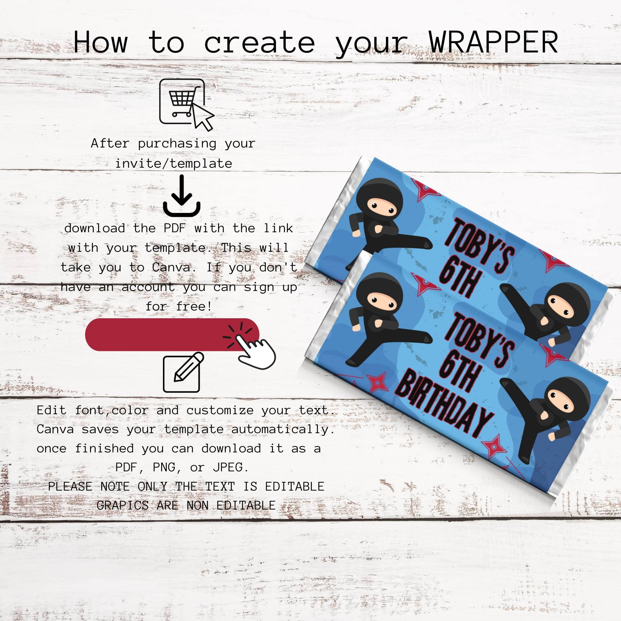 Editable Ninja Chocolate Bar Wrapper Template in Blue, Hershey's 1.55 ...