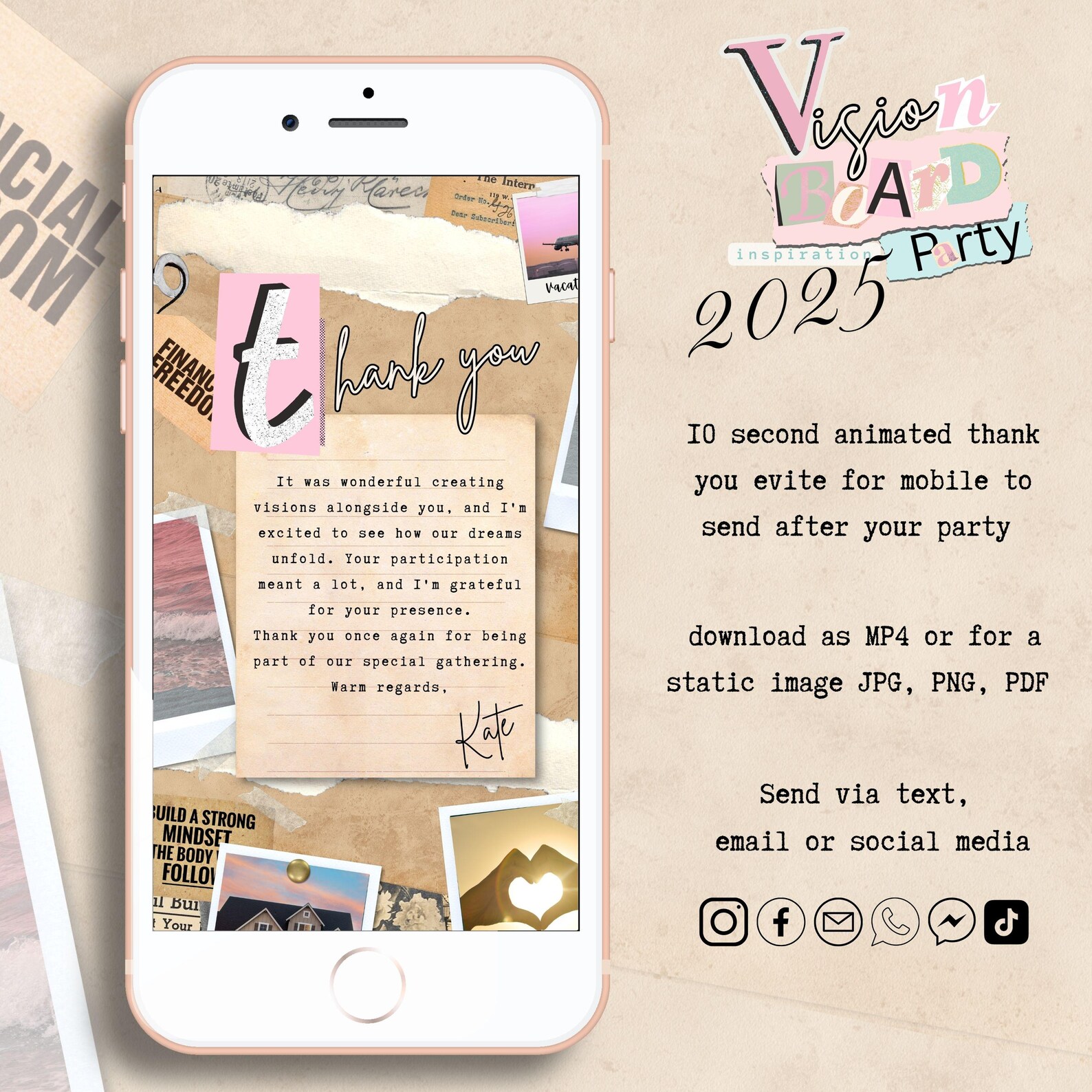 Animated Vision Board Party Evite: Editable Canva Template (digital ...