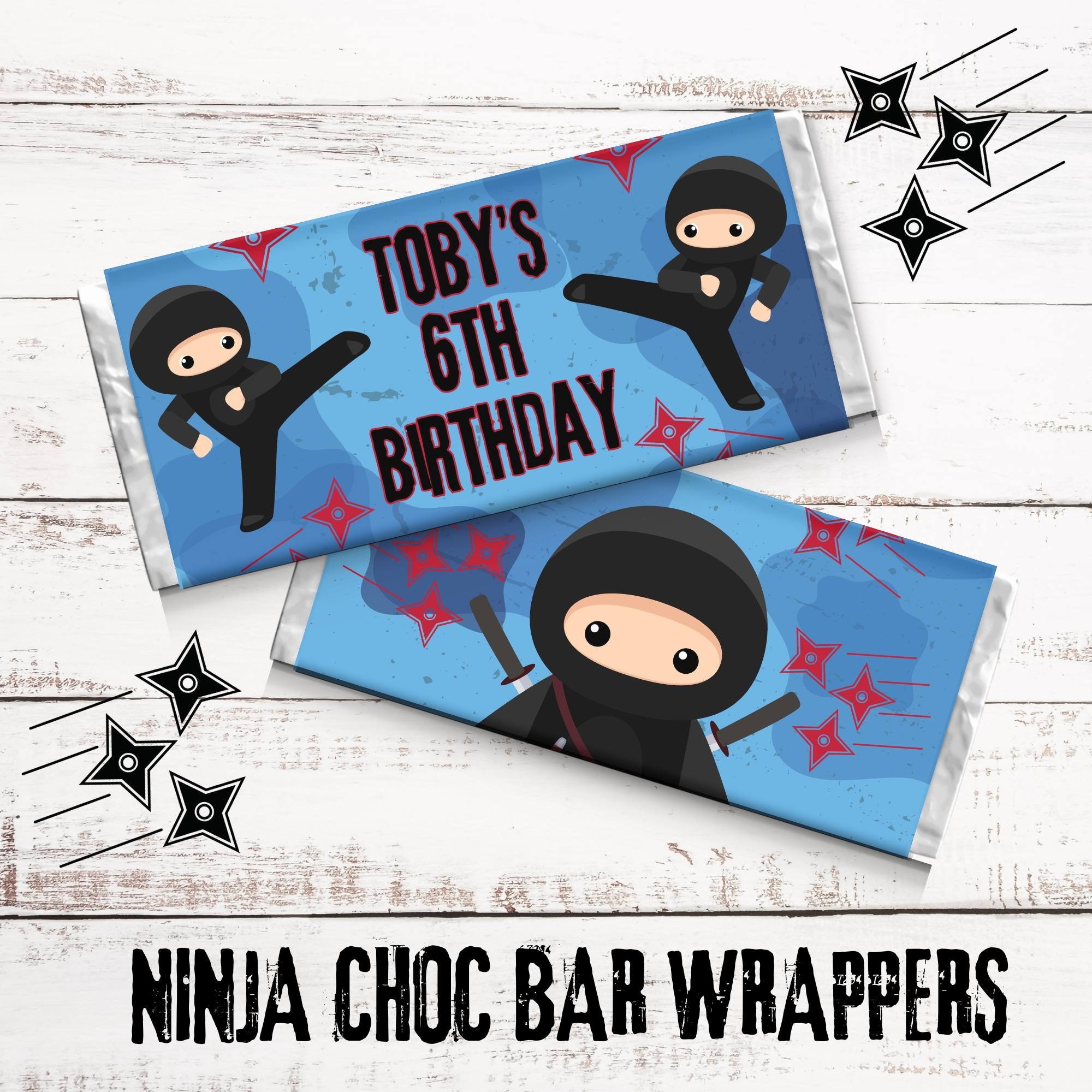 Editable Ninja Chocolate Bar Wrapper Template in Blue Aldi - Etsy