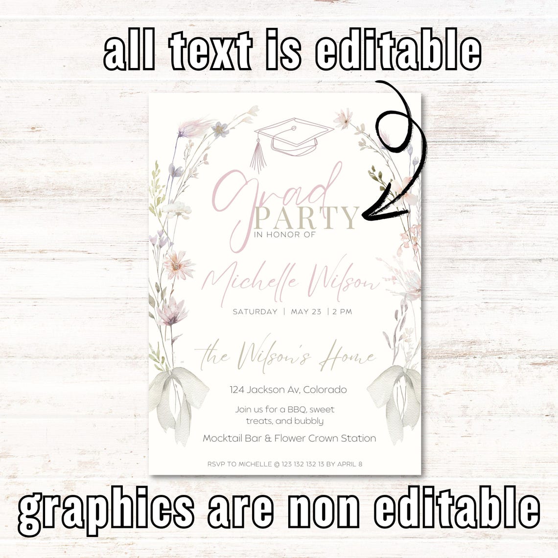 Wildflower Graduation Party Invitation: Photo Evite Template (digital ...