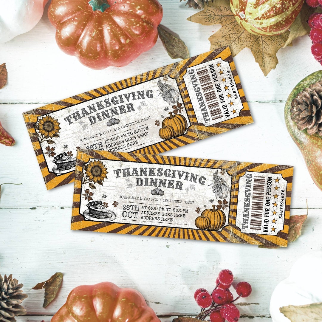 Editable Thanksgiving Party Ticket Invitation, an Editable Invitation ...