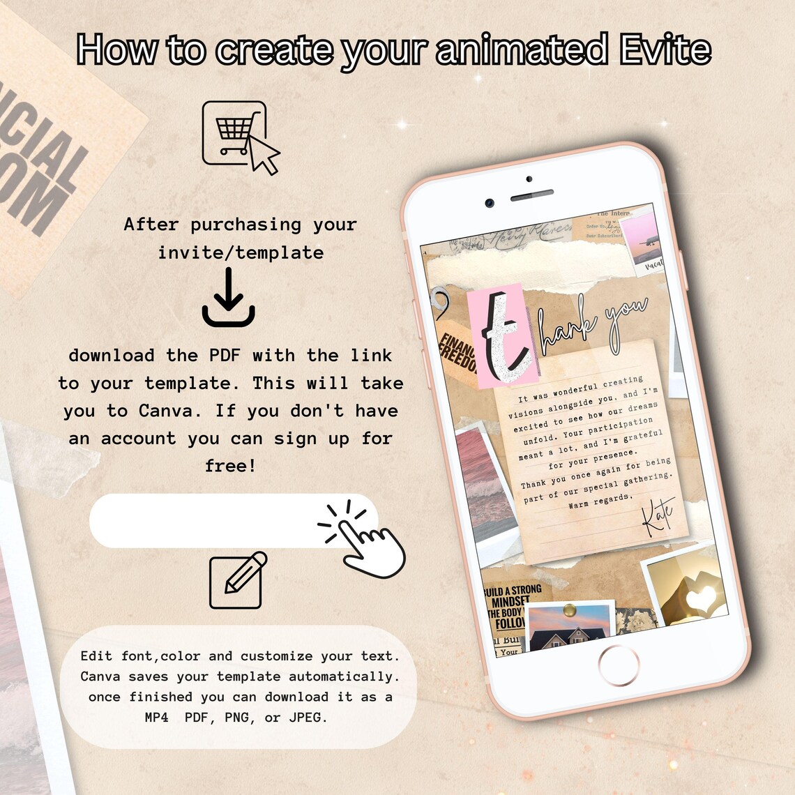 Animated Vision Board Party Evite: Editable Canva Template (digital ...