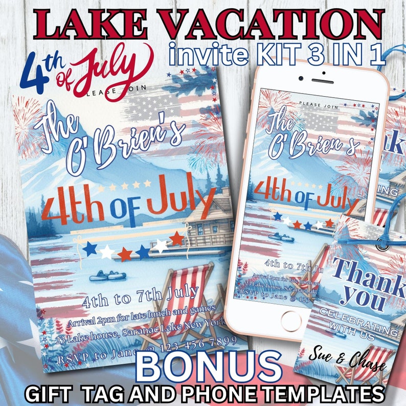 4th of July Lake Vacation Invite: Editable Template (mobile Sizes) - Etsy