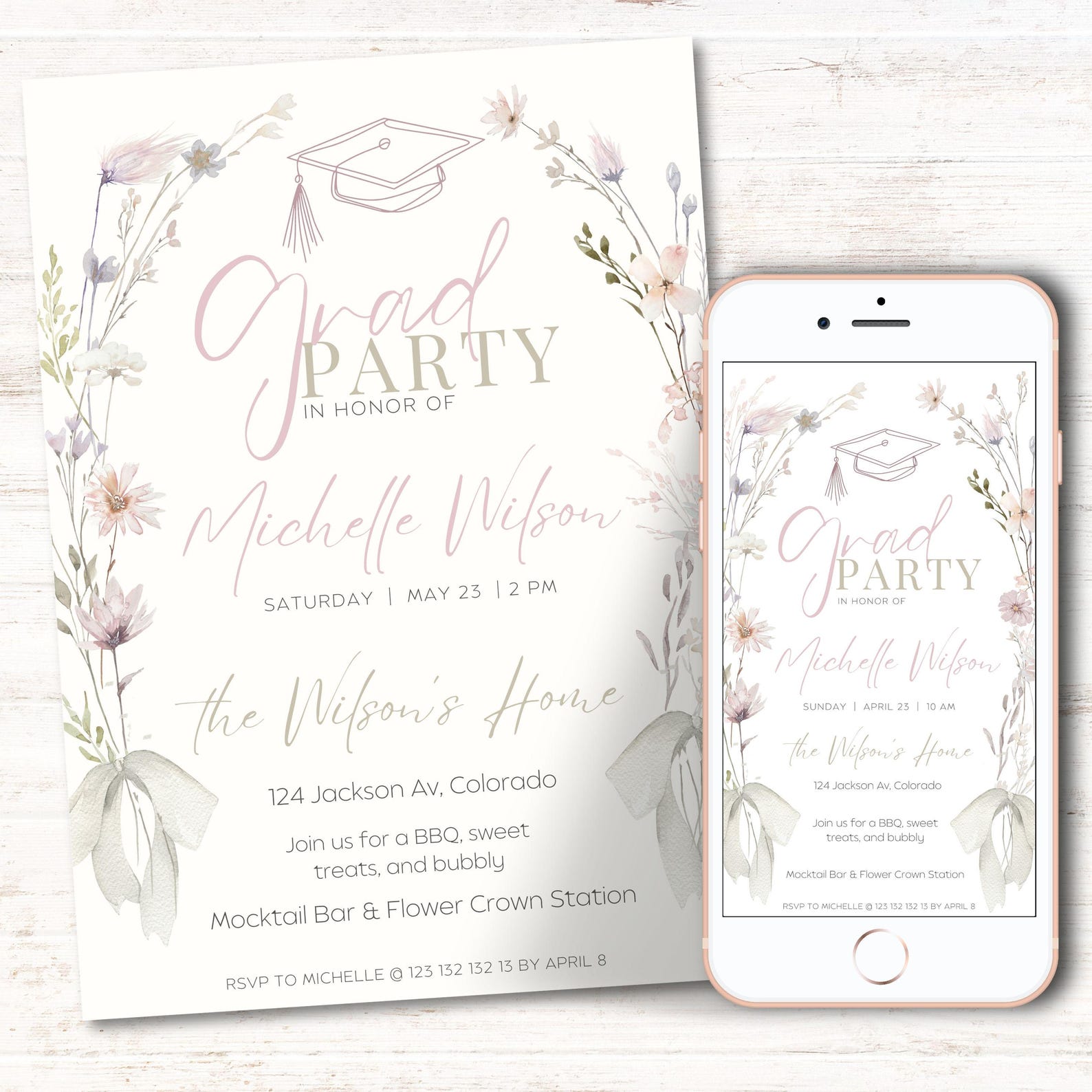 Wildflower Graduation Party Invitation: Photo Evite Template (digital ...