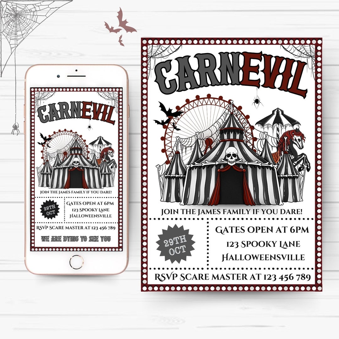 Halloween Carnival Invitation Template and Mobile Phone Invite, Instant ...