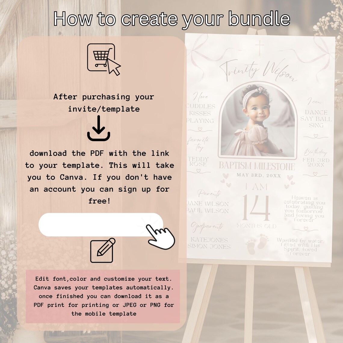 Mocha Baptism Invitation MEGA Bundle: Bow & Pearls Theme (editable ...