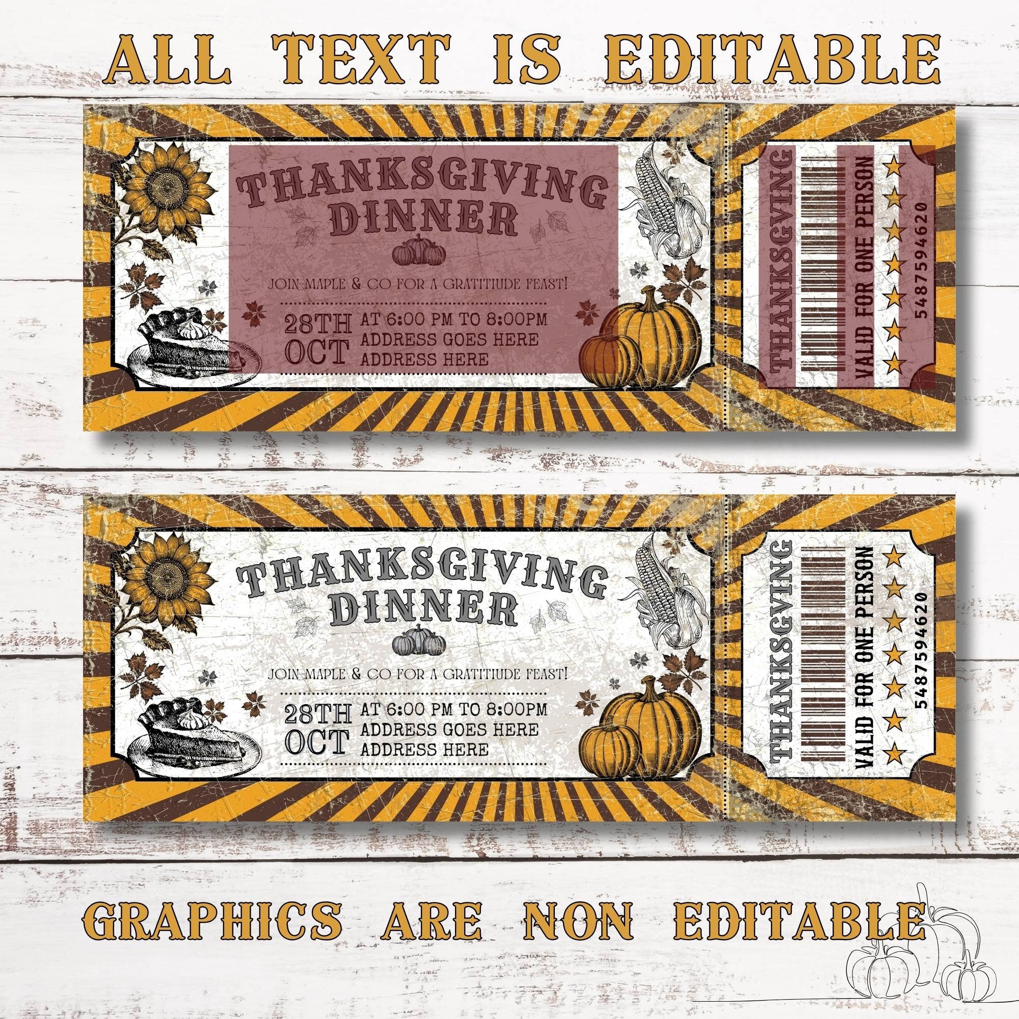 Circus Thanksgiving Dinner Ticket Invitation, Editable Canva (digital ...