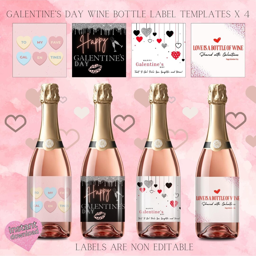 Printable Galentine's Wine Bottle Labels, Instant Download DIY Labels ...