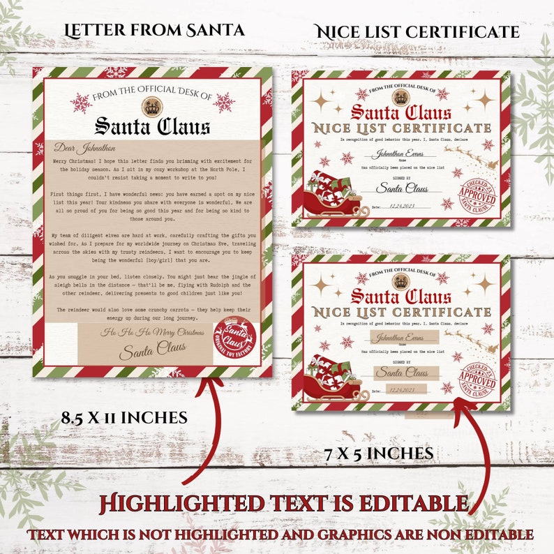 Editable Santa Letter Kit: Nice List Certificate & Envelope (canva ...