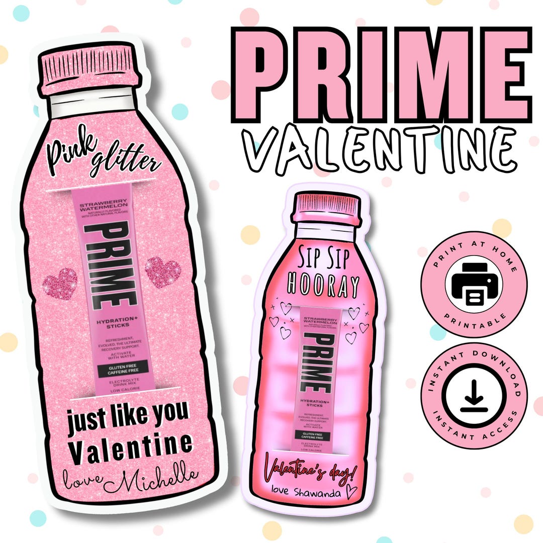 Prime Hydration Valentine Cards: Pink Glitter, Customizable (digital ...