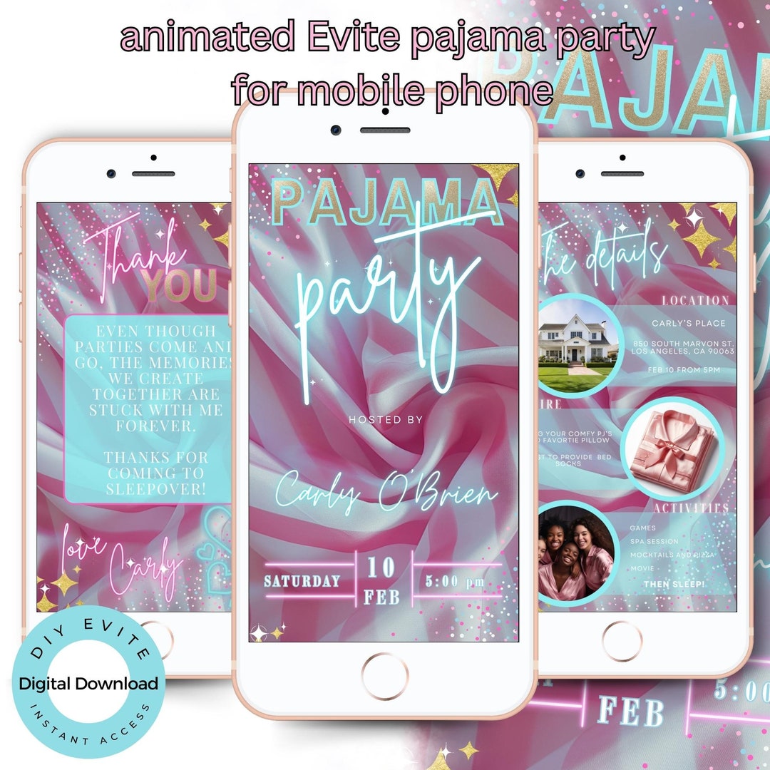 Editable Adult Pajama Party Invite, Animated Video Invite Mobile, Night ...