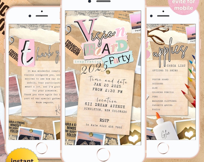 Editable Vision Board Party Digital Invitation, Vision Board Template ...