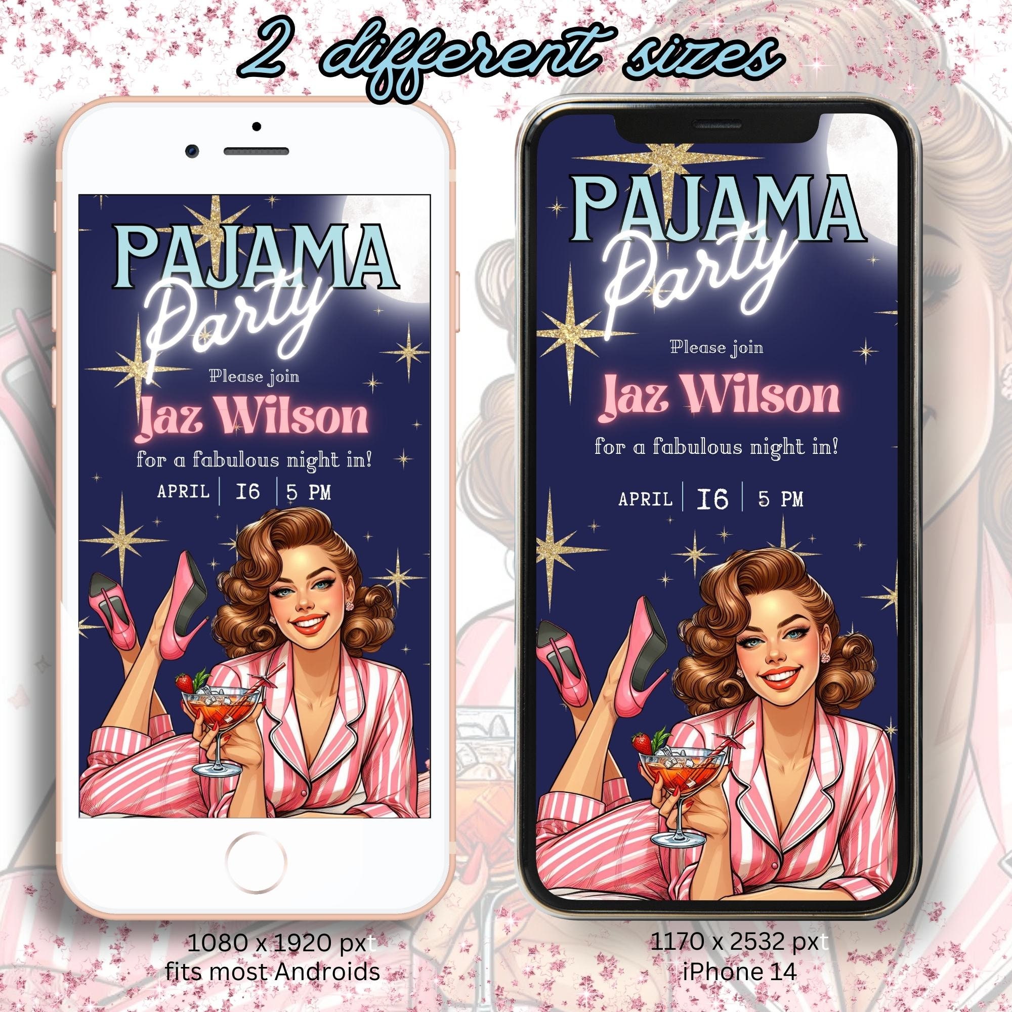 Editable Adult Pajama Party Invite for Mobile, 1950's Retro Vintage ...