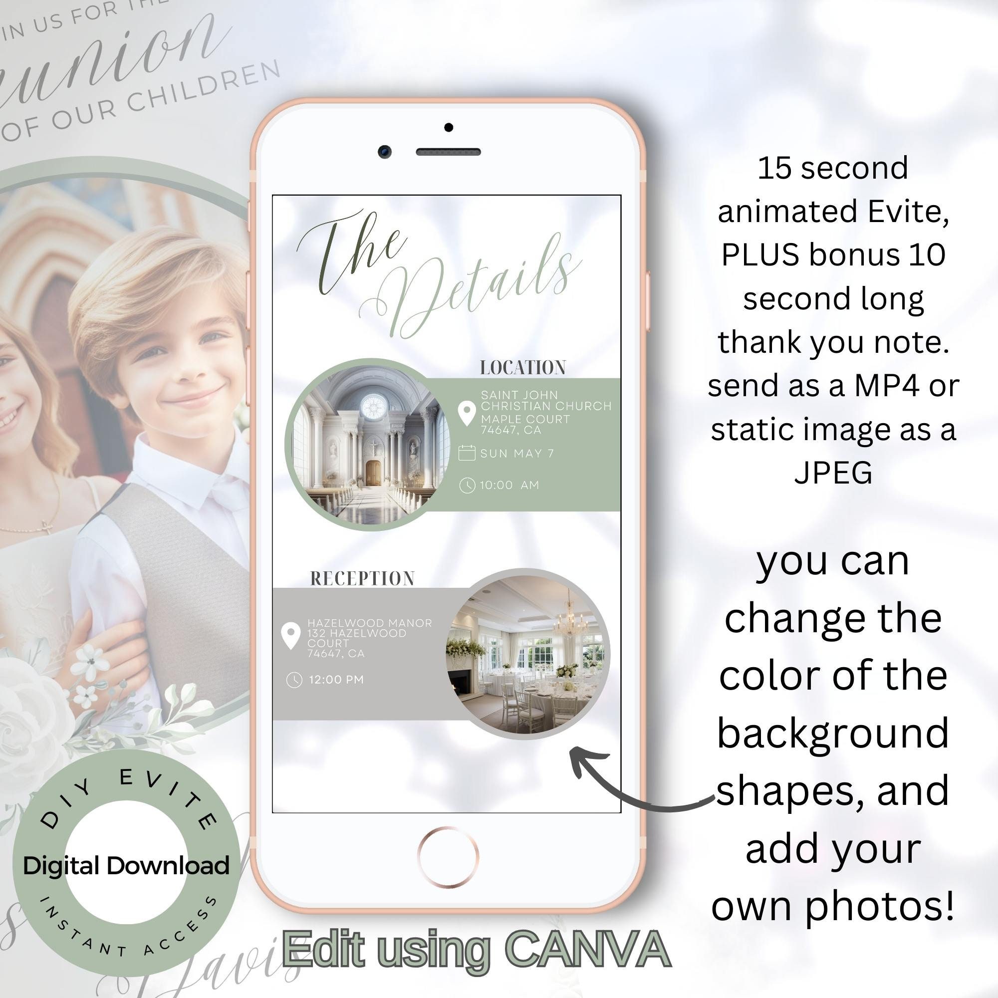 Animated Holy Communion Invitation: Mobile Evite, Canva Template ...