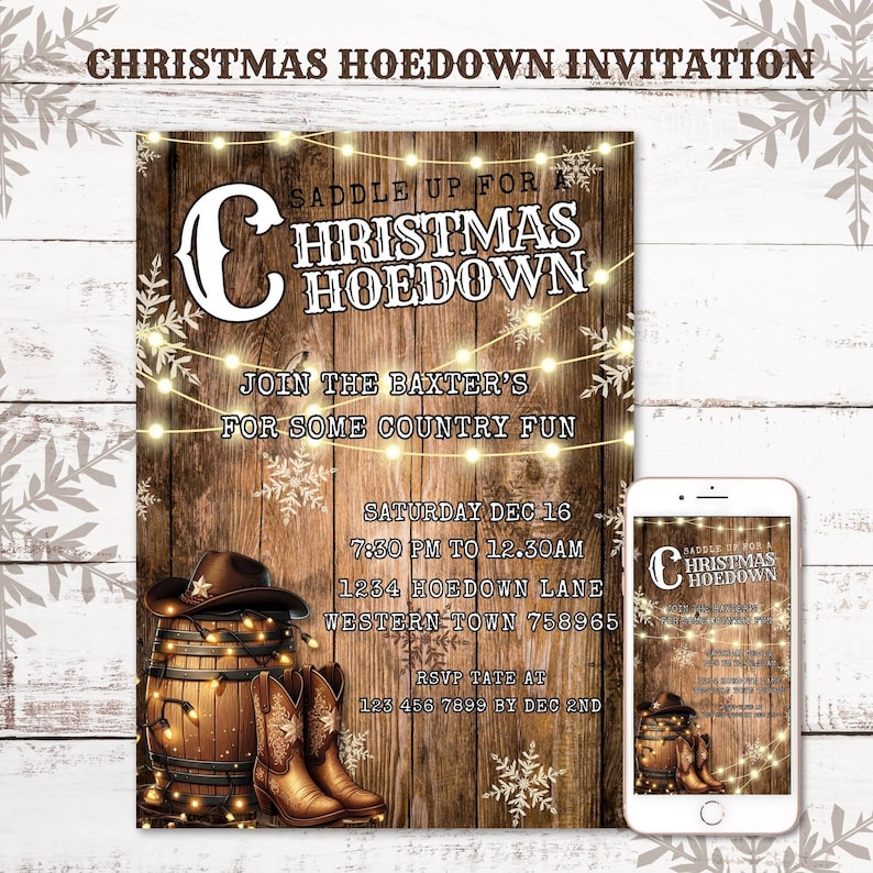 Editable Christmas Hoedown Invitation: Rustic Western Invite (canva ...