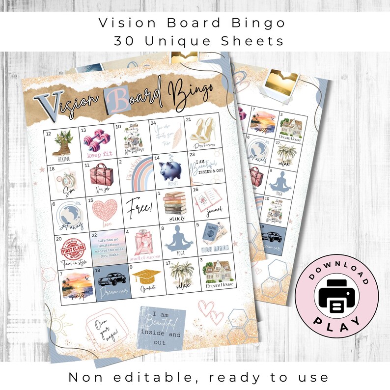 Vision Board Bingo Game: 30 Unique Sheets, Ladies Night (PDF) - Etsy