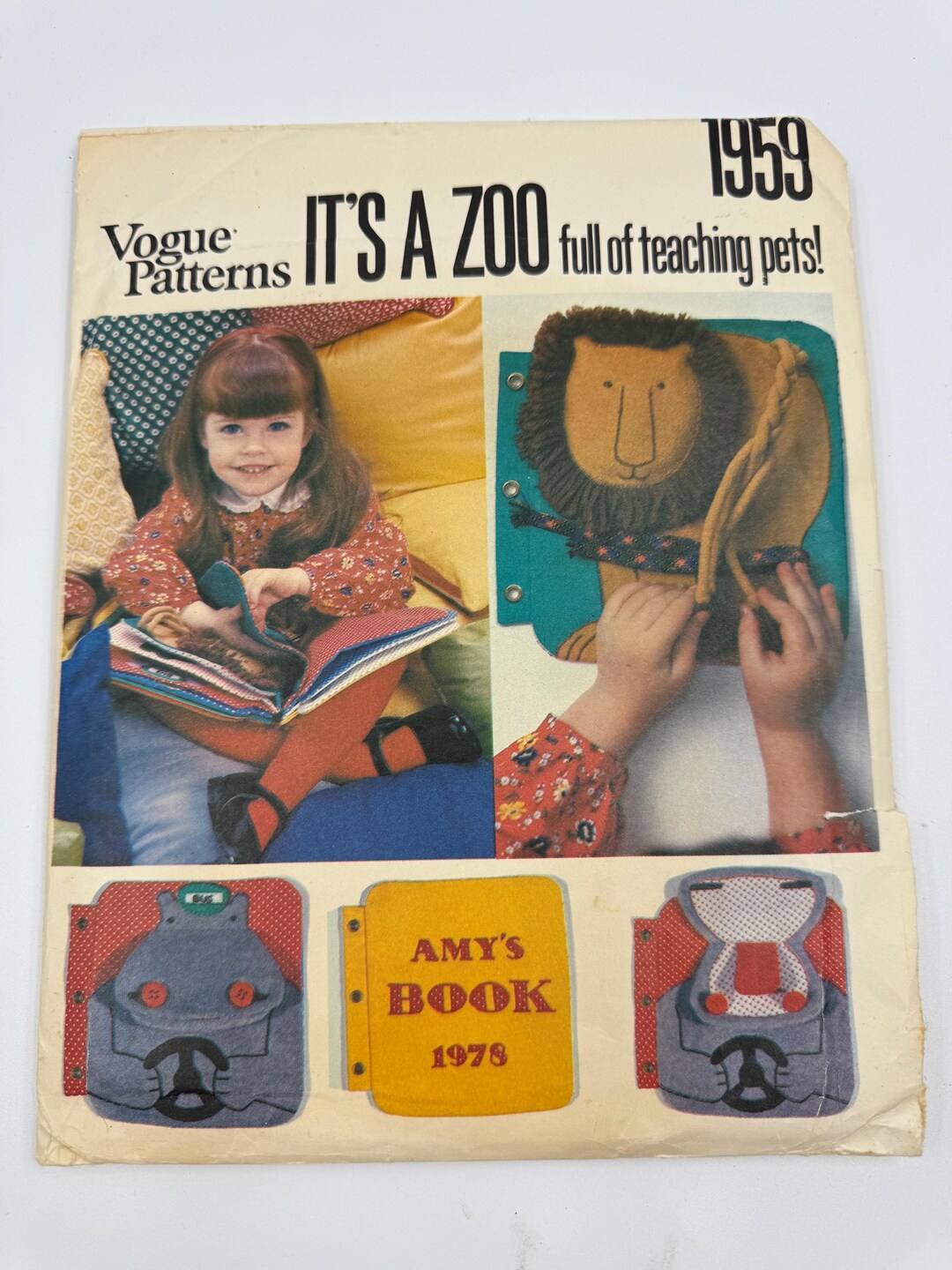 Vintage 1970s Vogue 1959 Sewing Pattern - Zoo Animal Soft Fabric Books ...