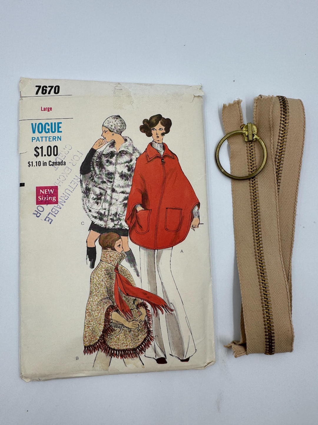 Vogue 7670 Misses Poncho Pattern Size Large With Vintage Zipper - Etsy